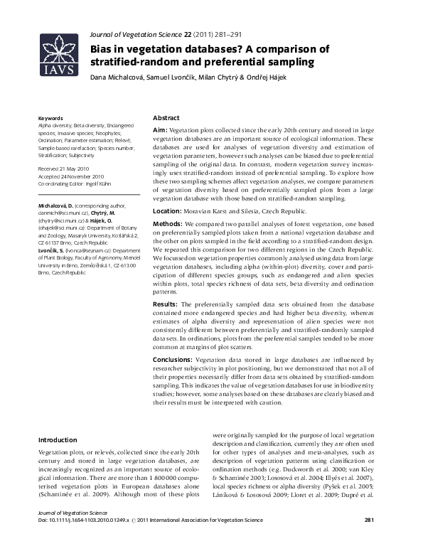 (PDF) Bias in vegetation databases? A comparison of stratified-random and preferential sampling