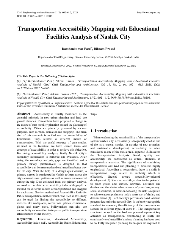 (PDF) Transportation Accessibility Mapping with Educational Facilities ...