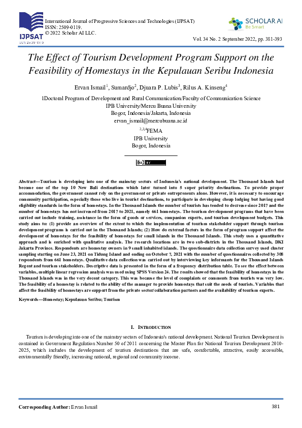 (PDF) The Effect of Tourism Development Program Support on the Feasibility of Homestays in the ...