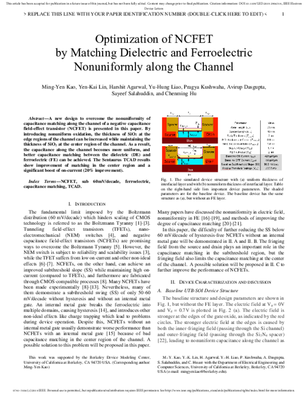 (PDF) Optimization of NCFET by Matching Dielectric and Ferroelectric ...