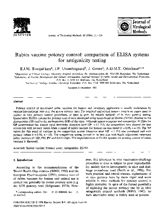 (PDF) Rabies vaccine potency control: comparison of ELISA systems for ...
