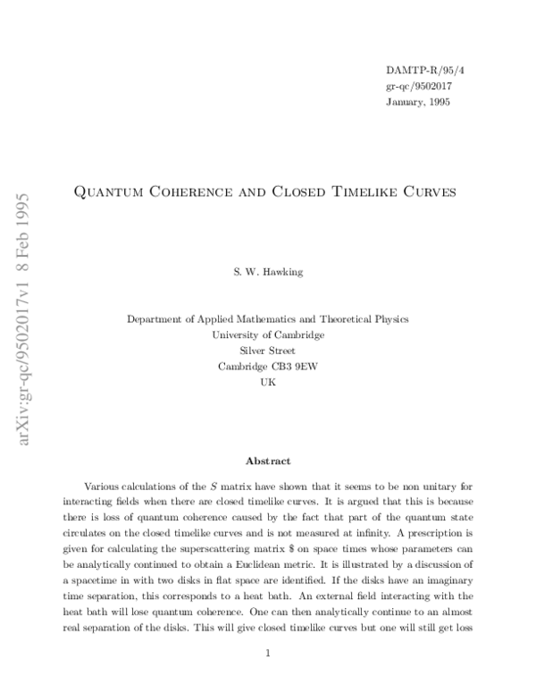 (PDF) Quantum coherence and closed timelike curves
