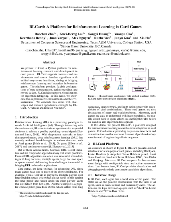 (PDF) RLCard: A Platform for Reinforcement Learning in Card Games