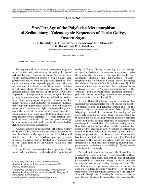 (PDF) 40Ar/39Ar age of the polyfacies metamorphism of sedimentary ...