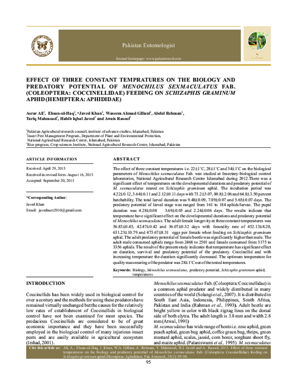 (PDF) Effect of Three Constant Tempratures on the Biology and Predatory ...