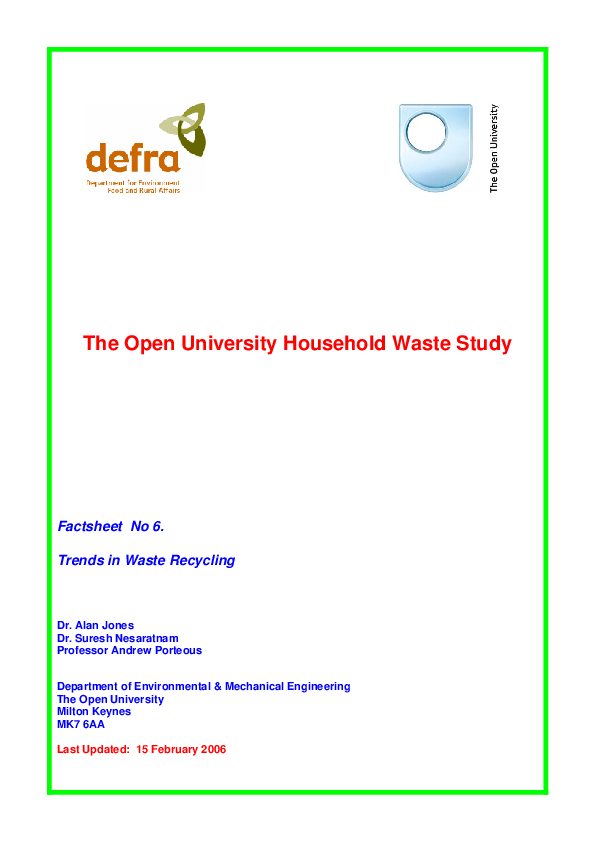 (PDF) The Open University Household Waste Study | Suresh Nesaratnam ...