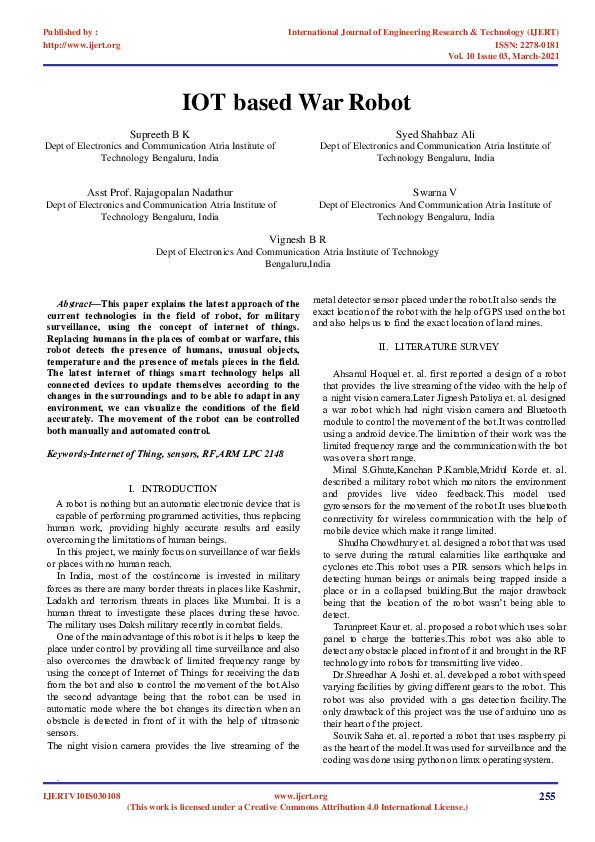 (PDF) IOT based War Robot