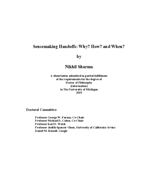 (PDF) Sensemaking Handoffs: Why? How? and When?