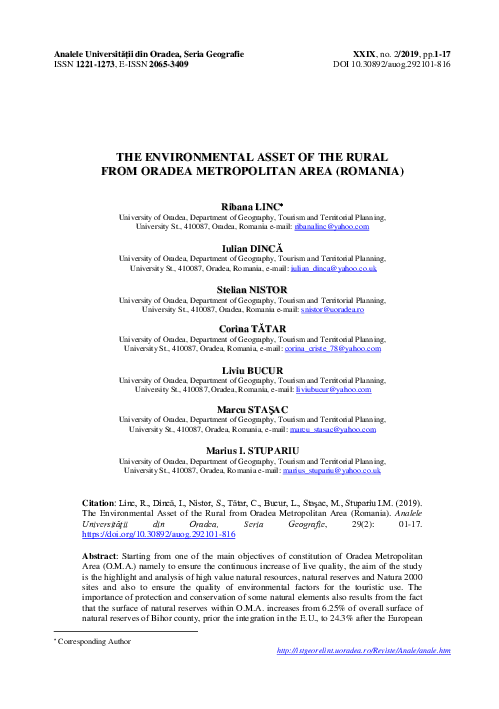 (PDF) The Environmental Asset of the Rural from Oradea Metropolitan ...