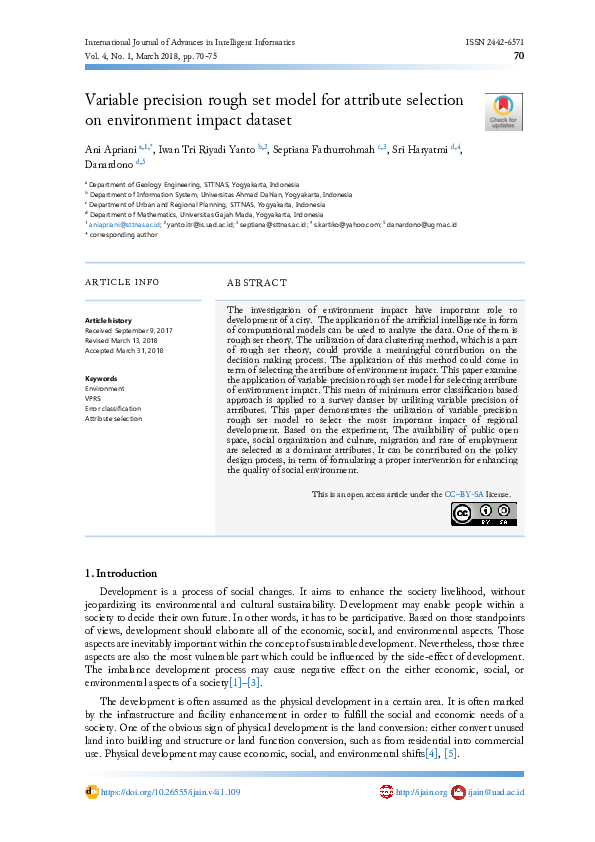 (PDF) Variable precision rough set model for attribute selection on environment impact dataset