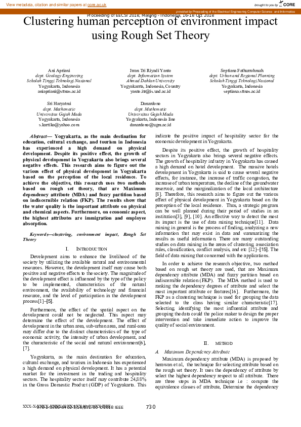 Pdf Clustering Human Perception Of Environment Impact Using Rough Set Theory