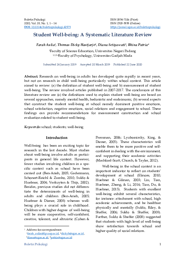 (PDF) Student Well-being: A Systematic Literature Review