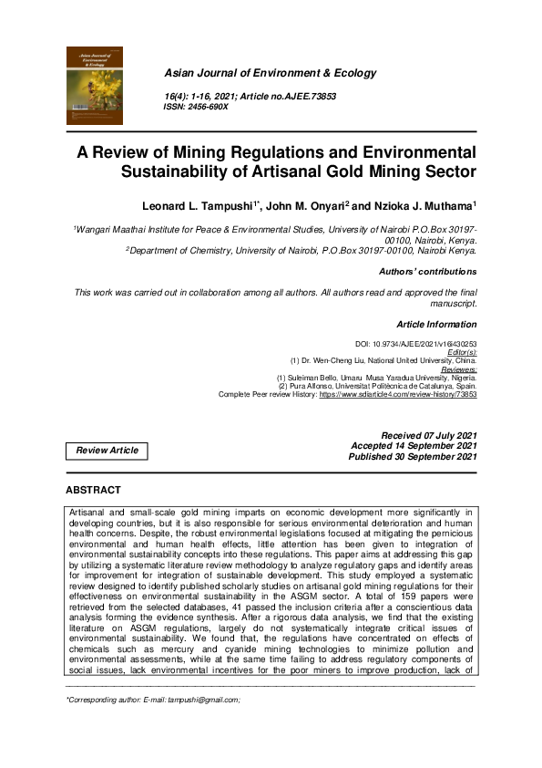 (PDF) A Review of Mining Regulations and Environmental Sustainability ...