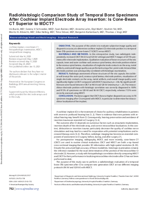 (PDF) Radiohistologic Comparison Study of Temporal Bone Specimens After ...