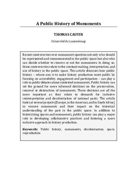 (PDF) A Public History of Monuments