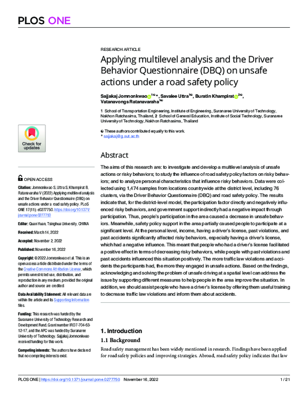 (PDF) Applying multilevel analysis and the Driver Behavior ...