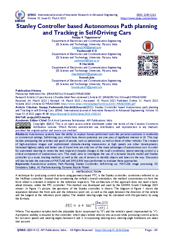 (PDF) Stanley Controller based Autonomous Path planning and Tracking in ...