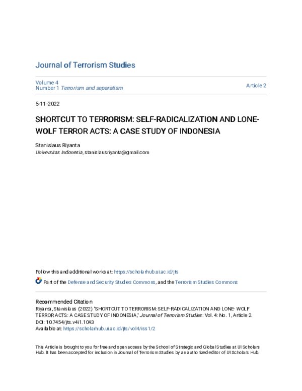 (PDF) Shortcut to Terrorism: Self-Radicalization and Lone- Wolf Terror Acts: A Case Study of ...