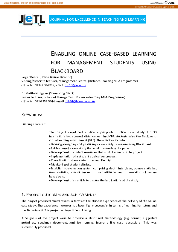 (PDF) Enabling Online Case-Based Learning for Management Students Using Blackboard