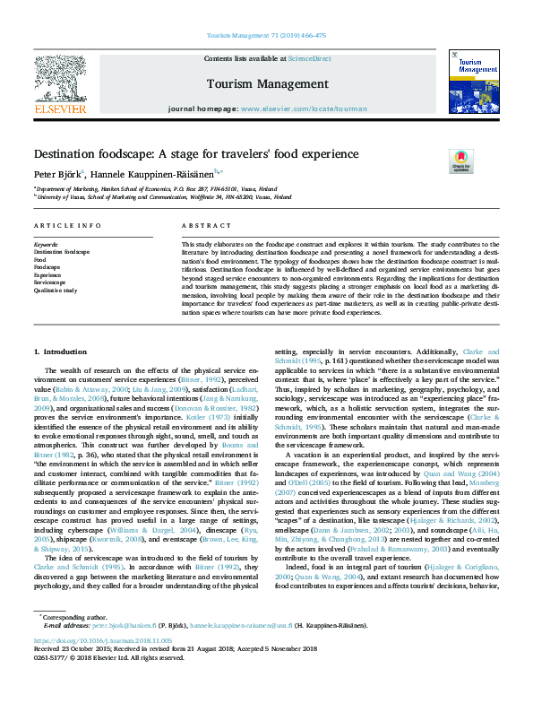 (PDF) Destination foodscape: A stage for travelers' food experience