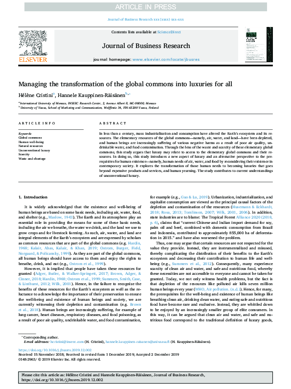 (PDF) Managing the transformation of the global commons into luxuries ...