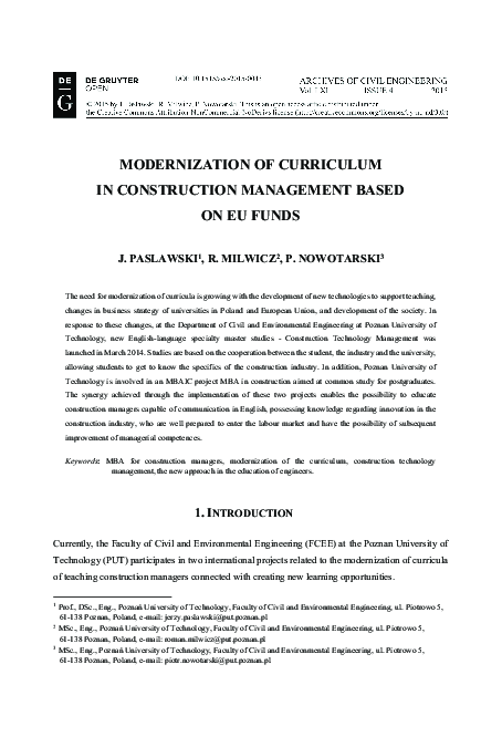 (PDF) Modernization of Curriculum in Construction Management Based on ...