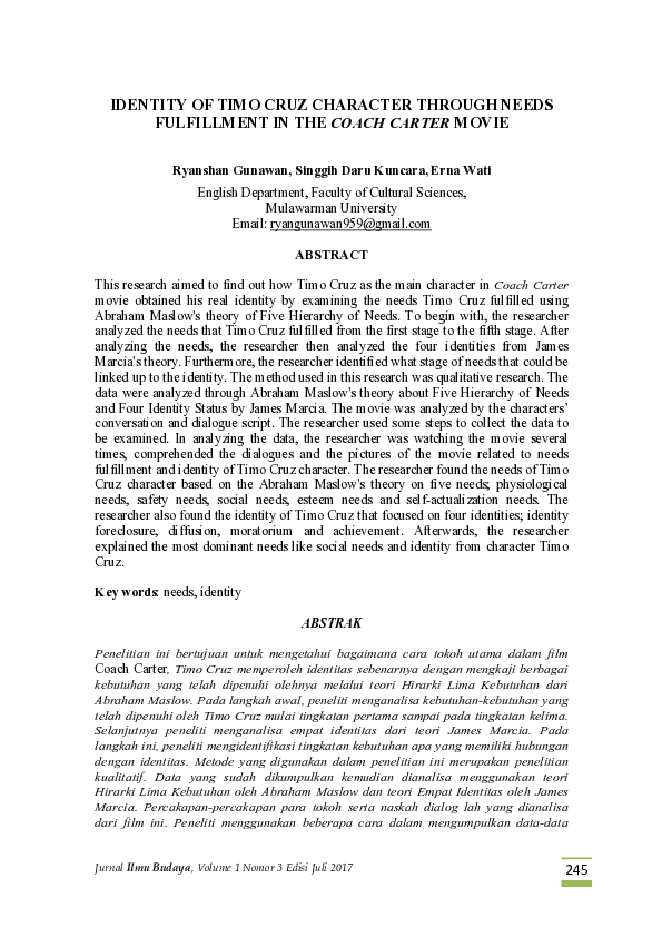 (PDF) Identity of Timo Cruz Character Through Needs Fulfillment in the ...