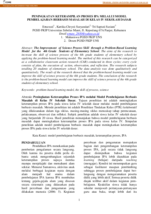 (PDF) Peningkatan Keterampilan Proses Ipa Melalui Model Pembelajaran Berbasis Masalah DI Kelas ...