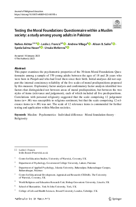 (PDF) Testing the Moral Foundations Questionnaire within a Muslim ...