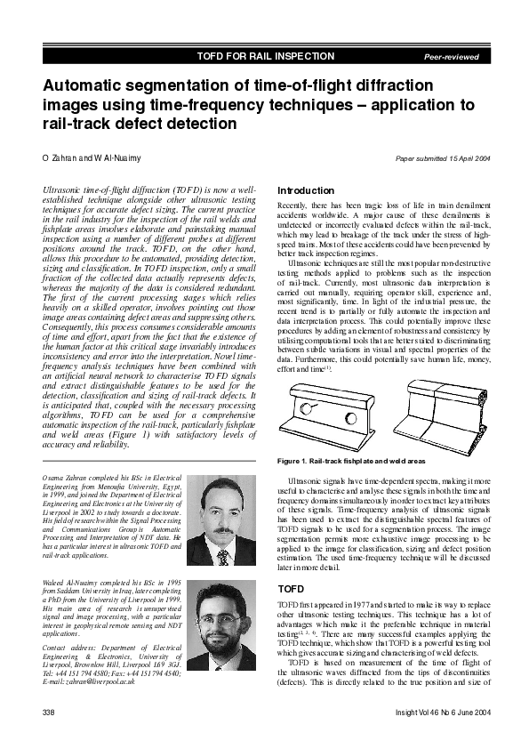 Pdf Automatic Segmentation Of Time Of Flight Diffraction Images Using Time Frequency