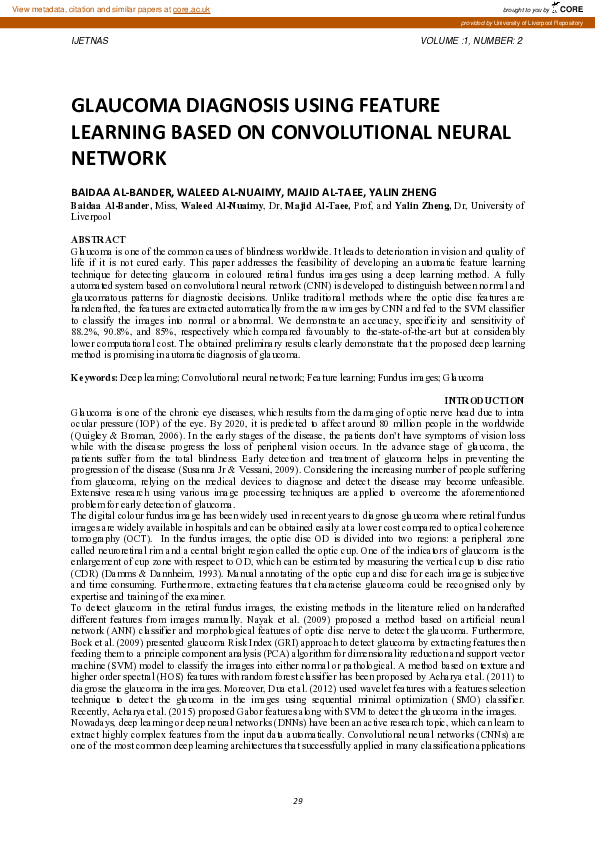 (PDF) Glaucoma diagnosis using feature learning based on convolutional neural network
