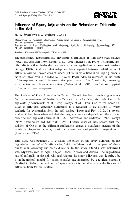 (PDF) Influence of Spray Adjuvants on the Behavior of Trifluralin in ...