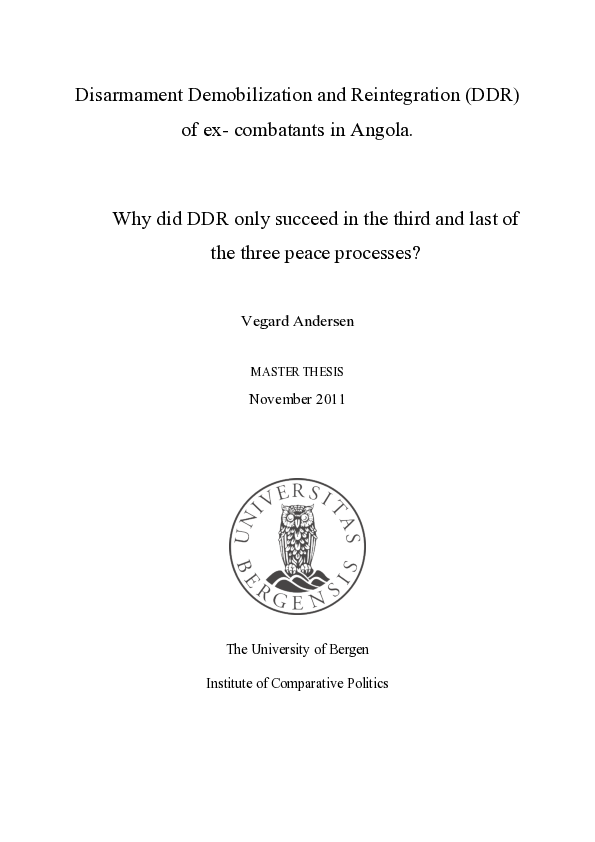 (PDF) Disarmament Demobilization and Reintegration (DDR) of ex ...