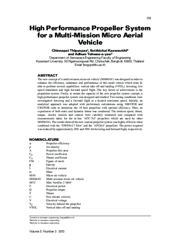 (PDF) High Performance Propeller System for a Multi-Mission Micro ...