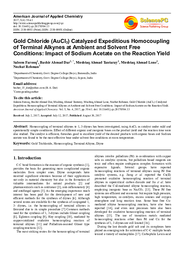 (PDF) Gold Chloride (AuCl3) Catalyzed Expeditious Homocoupling of ...