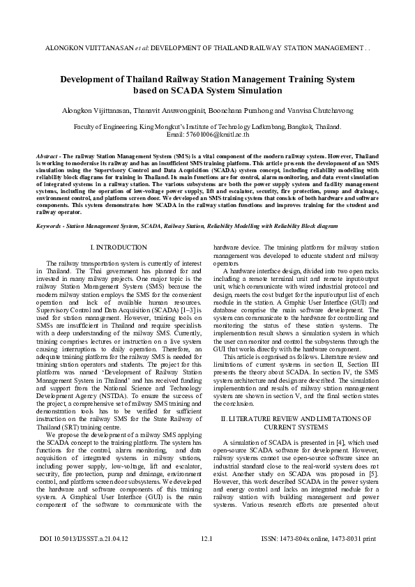 (PDF) Development of Thailand Railway Station Management Training System Based on SCADA System ...