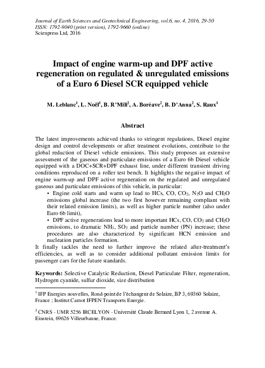 (PDF) Impact of engine warm-up and DPF active regeneration on regulated ...