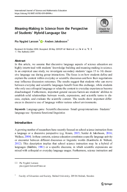 (PDF) Meaning-Making in Science from the Perspective of Students ...