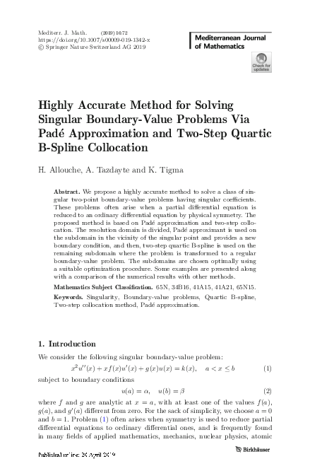 (PDF) Highly Accurate Method for Solving Singular Boundary-Value Problems Via Padé Approximation ...