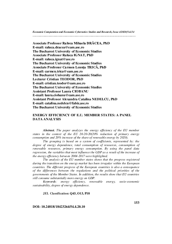 (PDF) Energy Efficiency of E.U. Member States: A Panel Data Analysis