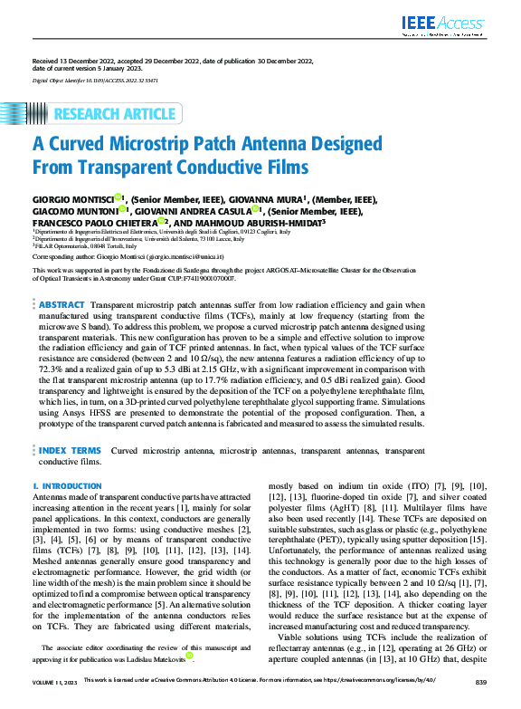 (PDF) A Curved Microstrip Patch Antenna Designed From Transparent ...