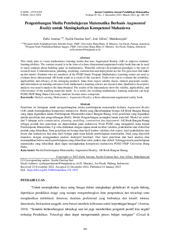 (PDF) Pengembangan Media Pembelajaran Matematika Berbasis Augmented Reality untuk Meningkatkan ...