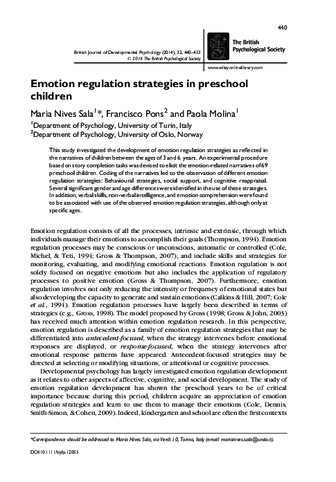 (PDF) Emotion regulation strategies in preschool children