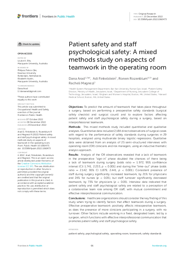 (PDF) Patient safety and staff psychological safety: A mixed methods study on aspects of ...
