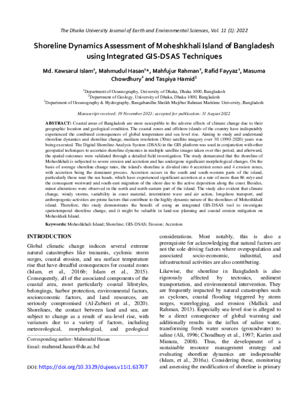 (PDF) Shoreline Dynamics Assessment of Moheshkhali Island of Bangladesh using Integrated GIS ...