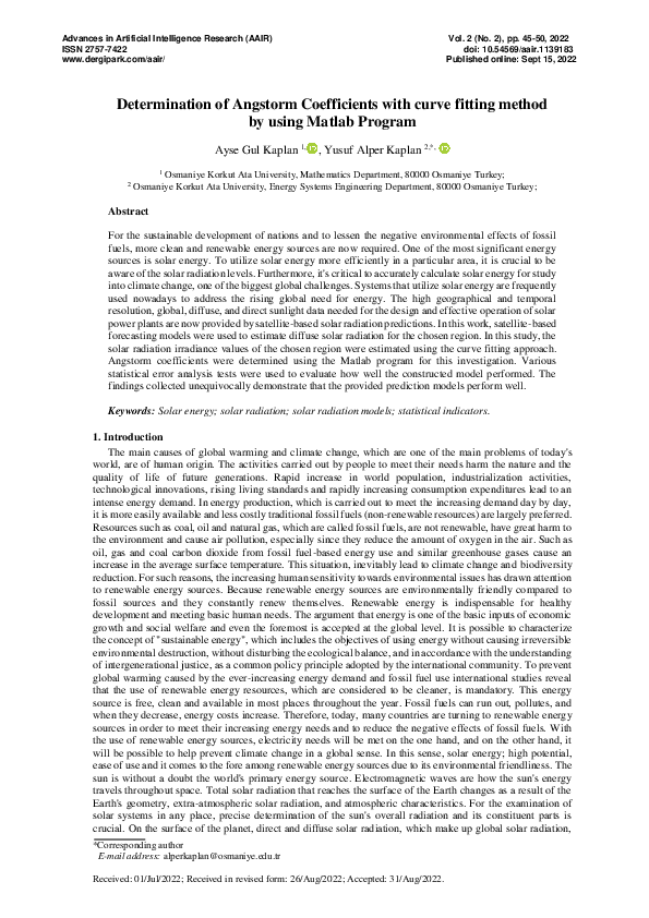 (PDF) Determination of Angstorm Coefficients with curve fitting method by using Matlab Program