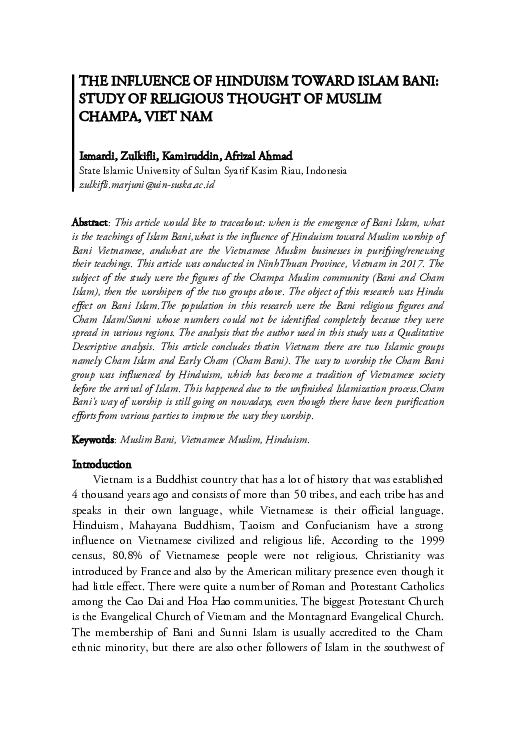 (PDF) The Influence of Hinduism Toward Islam Bani: Study of Religious ...