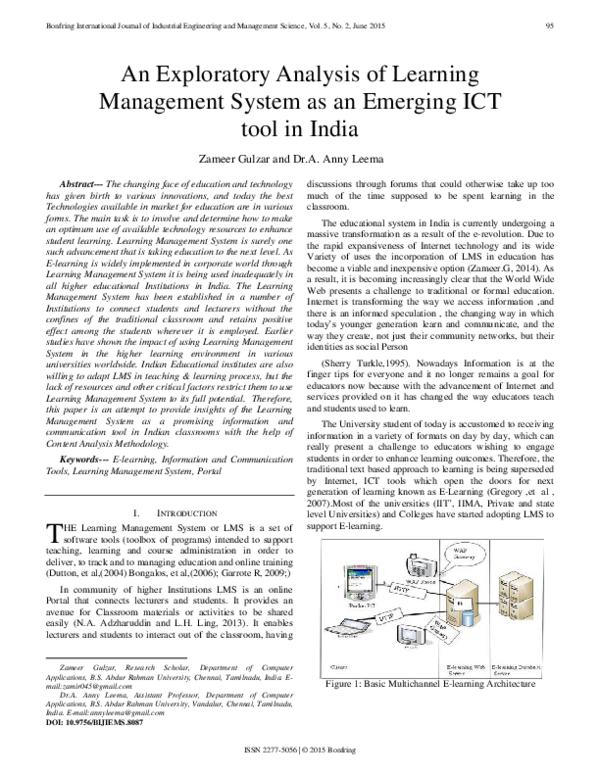 (PDF) An Exploratory Analysis of Learning Management System as an Emerging ICT tool in India
