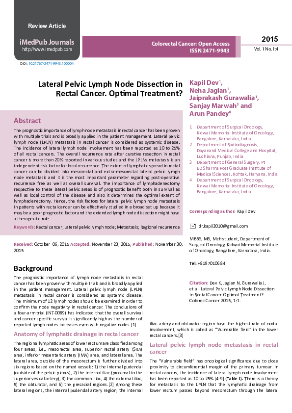 (PDF) Lateral Pelvic Lymph Node Dissection in Rectal Cancer. Optimal Treatment