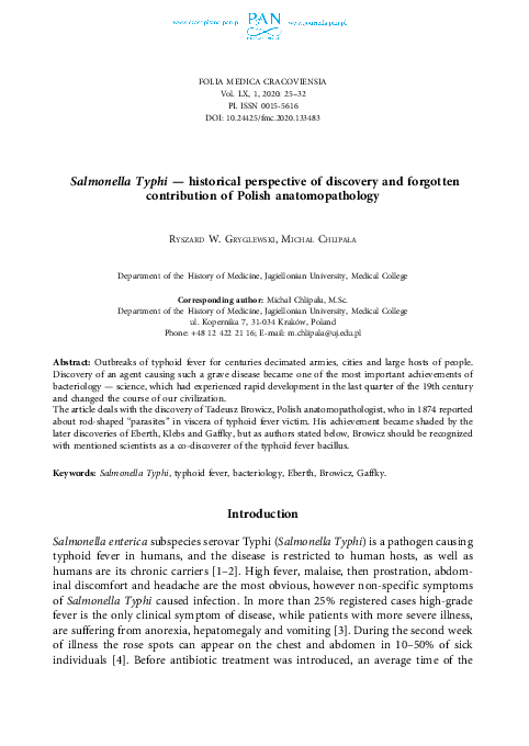 (PDF) Salmonella Typhi - historical perspective of discovery and ...